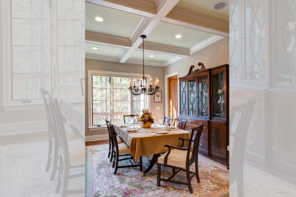 Dining room with coffered ceilings | ACM Design Architecture & Interiors