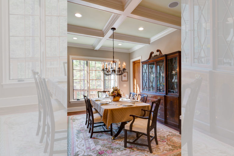 Dining room with coffered ceilings | ACM Design Architecture & Interiors